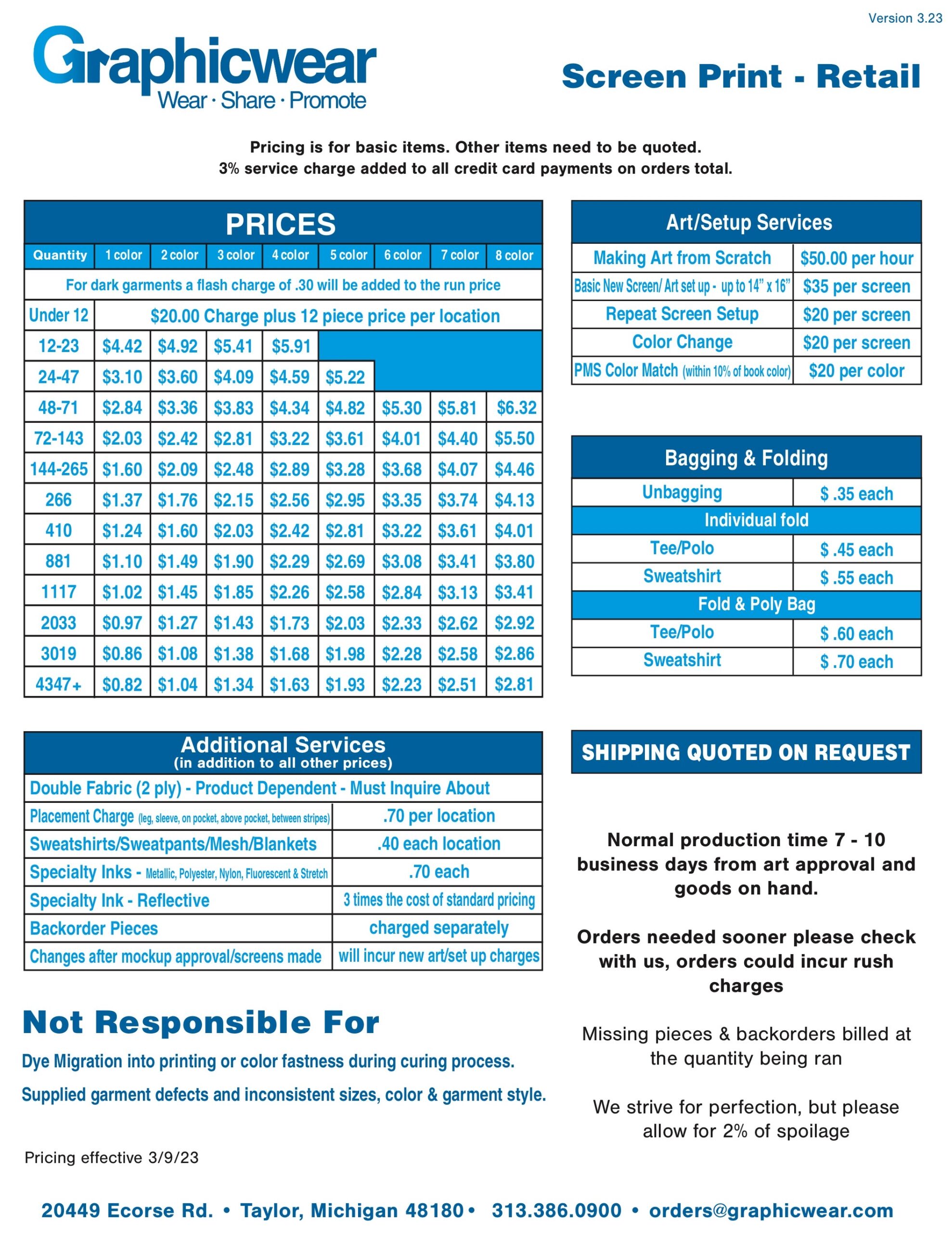 Pricing for Custom Screen Print and Embroidery | Graphicwear